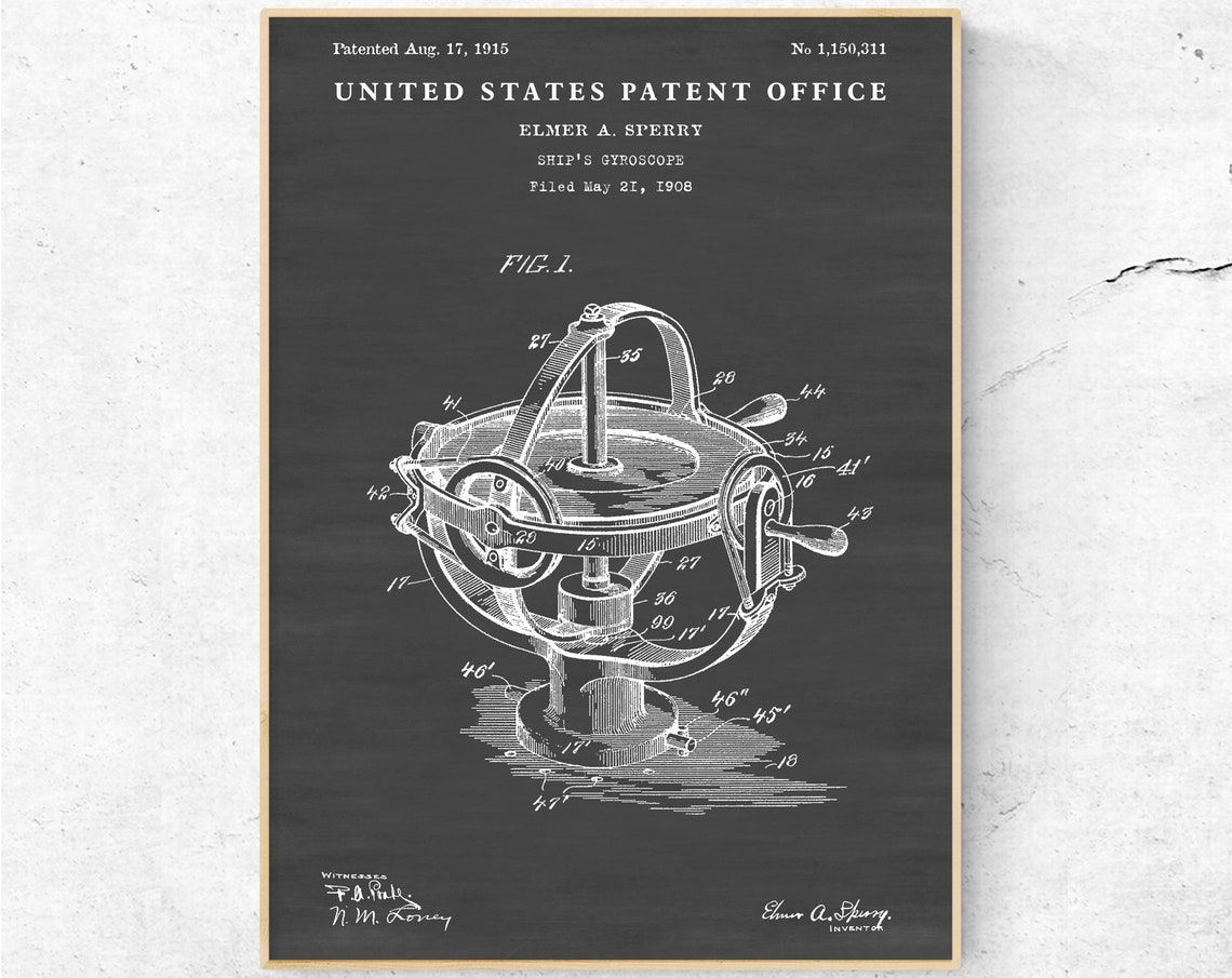 Sperry Gyroscope 1915 Patent Print. Sailing Navigation Inventions ...