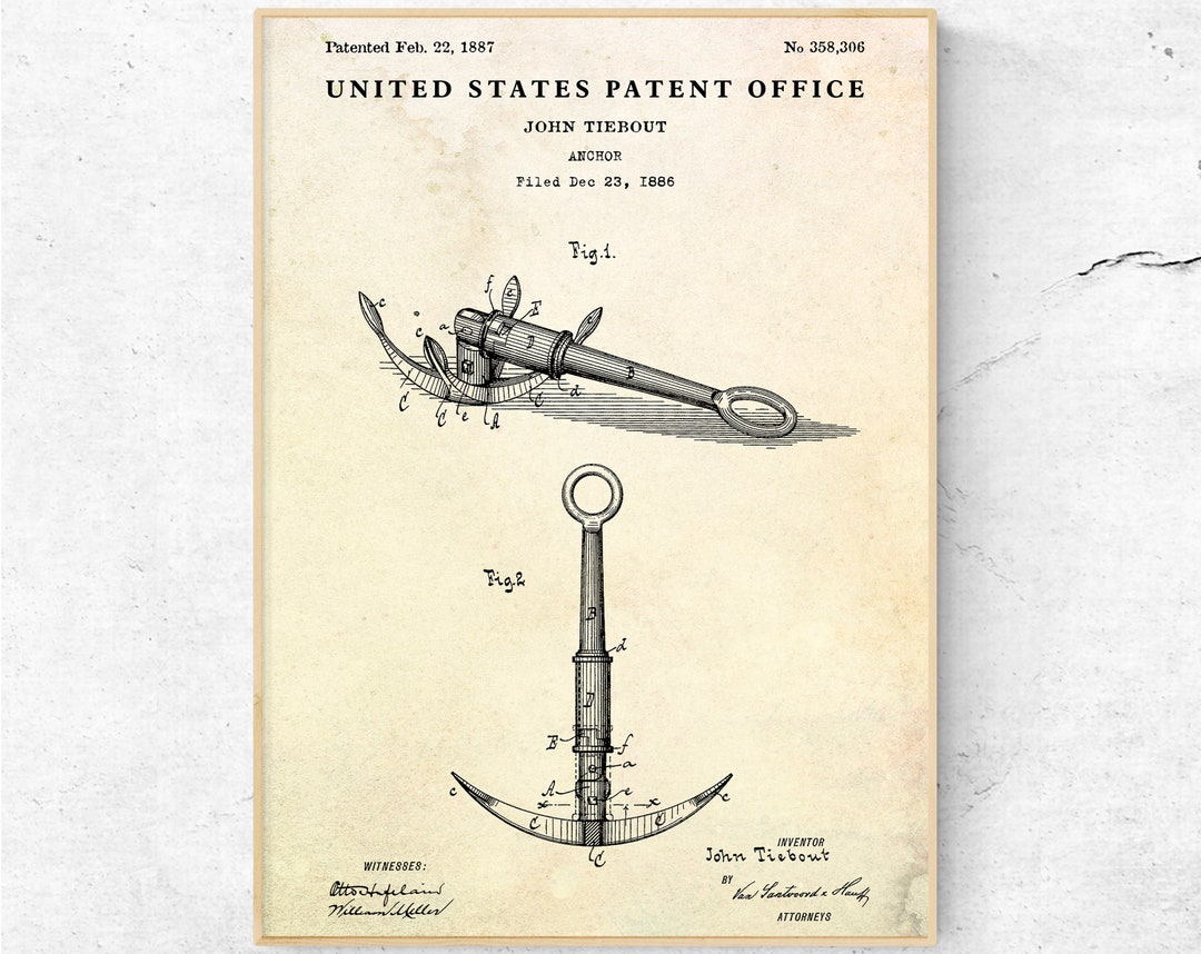 Anchor 1887 Patent Print. Ship, Boat Inventions, Blueprint Poster ...