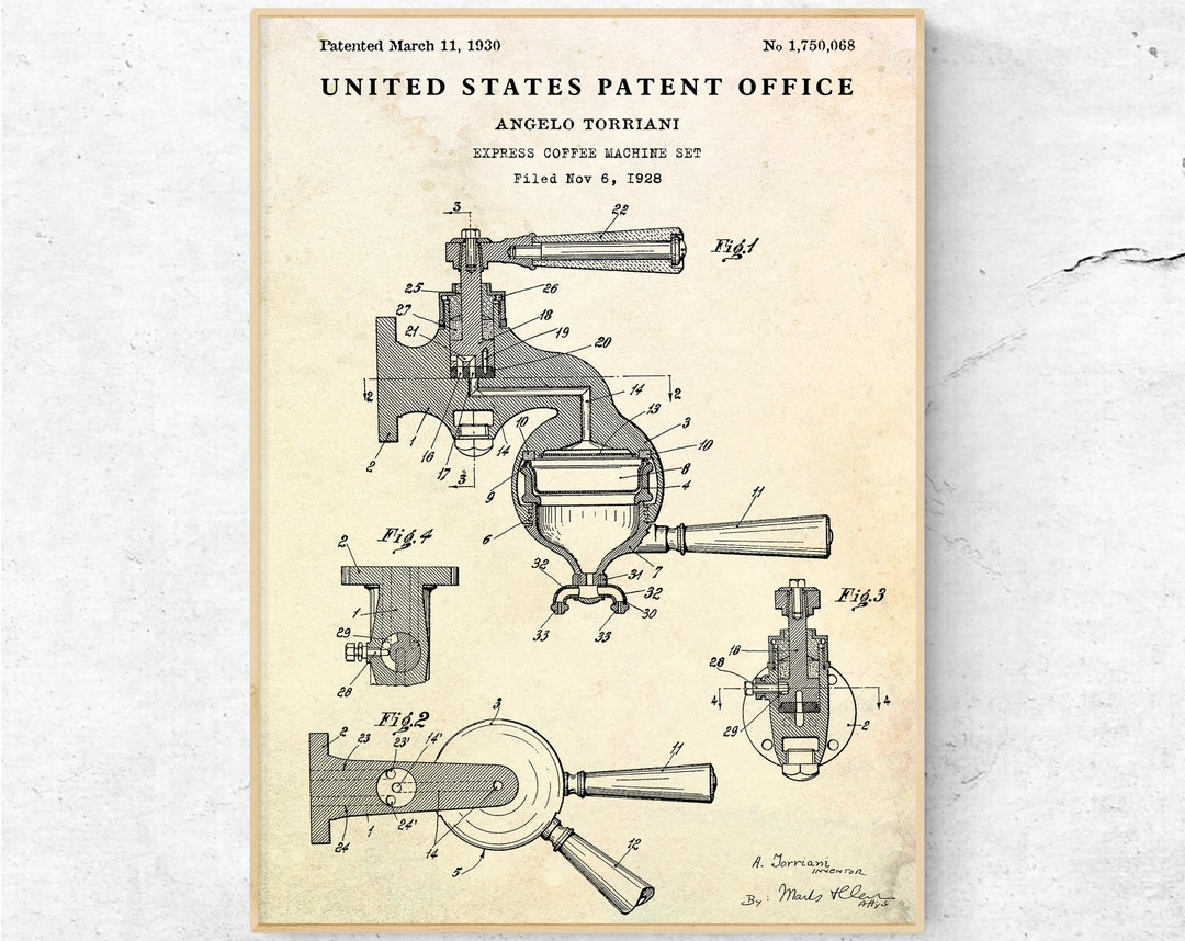 Espresso Coffee Machine 1930 Patent Print. Inventions Blueprint Poster ...