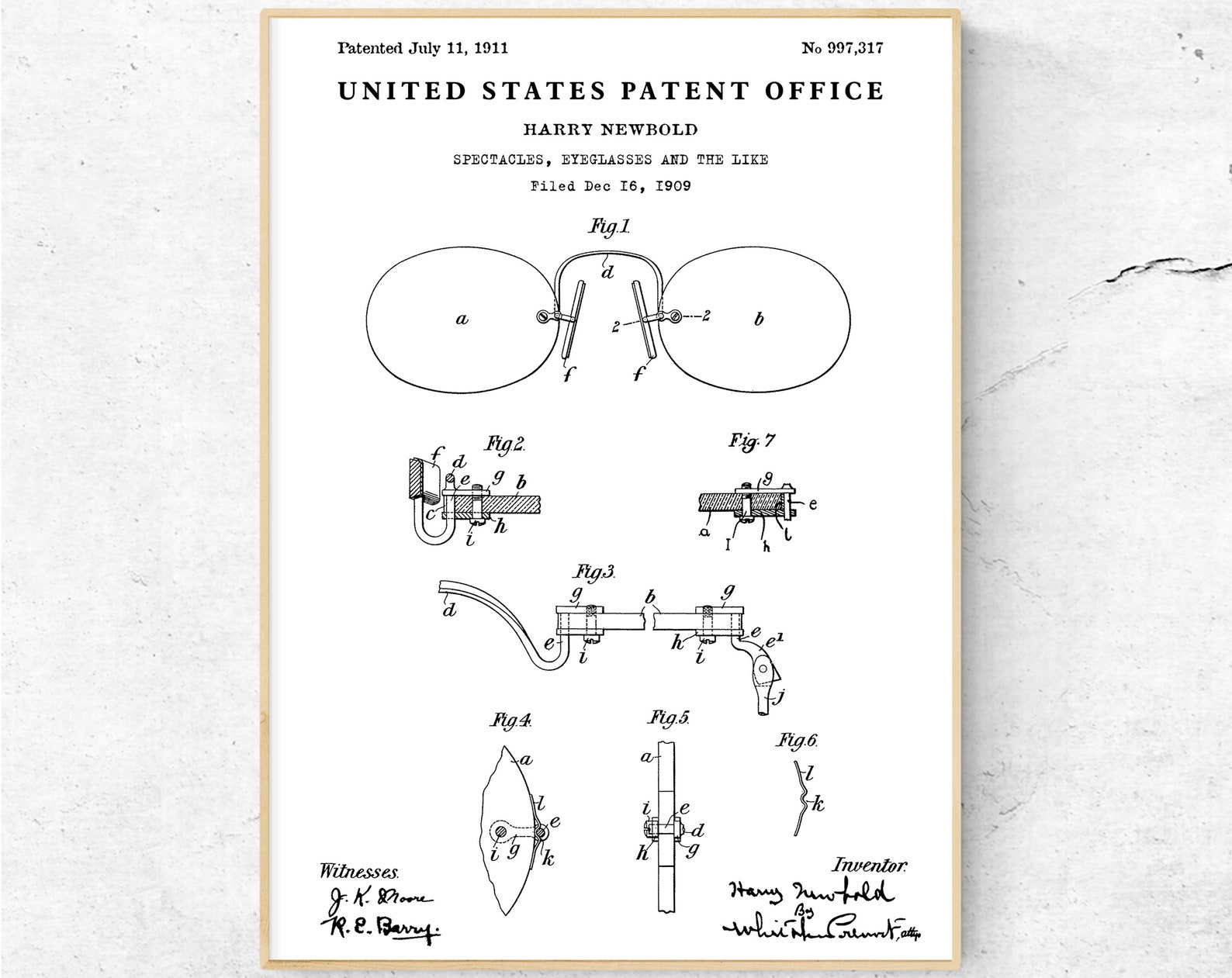 Eyeglasses 1911 Patent Print. Spectacles Blueprint Poster, Vision ...