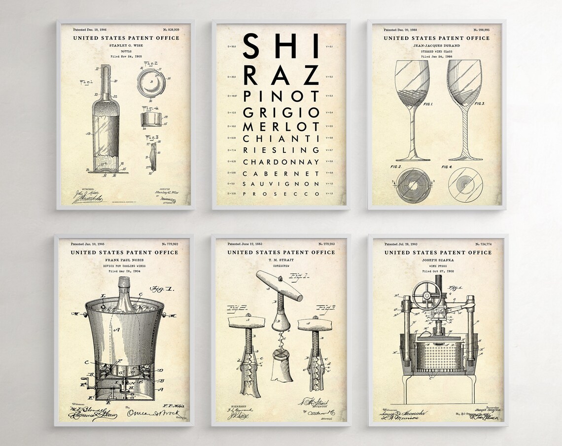 Wine Wall Art Eye Chart Wine Types Sign Wine Patent Prints. - Etsy