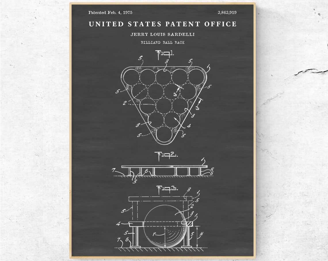 Billiard Ball Rack Patent Poster. Vintage Pool Invention | Etsy