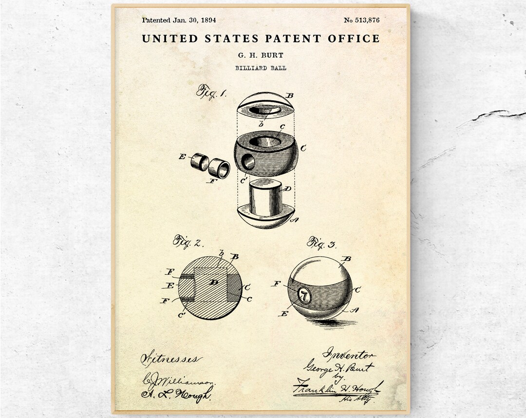 Billiard Ball 1894 Patent Print. Pool Ball Blueprint Poster. Billiards ...
