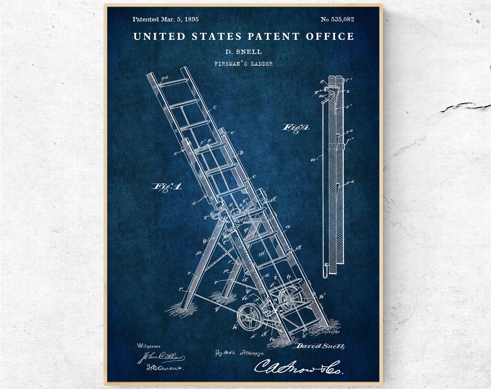 Fireman's Ladder 1895 Patent Print, Fireman Gift, Firefighter Vintage ...