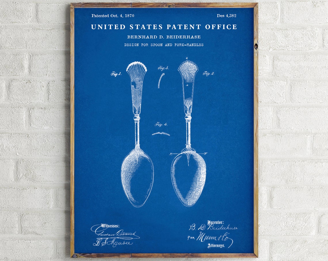 Spoon Vintage Patent Drawing Poster. Blueprint Wall Art | Etsy