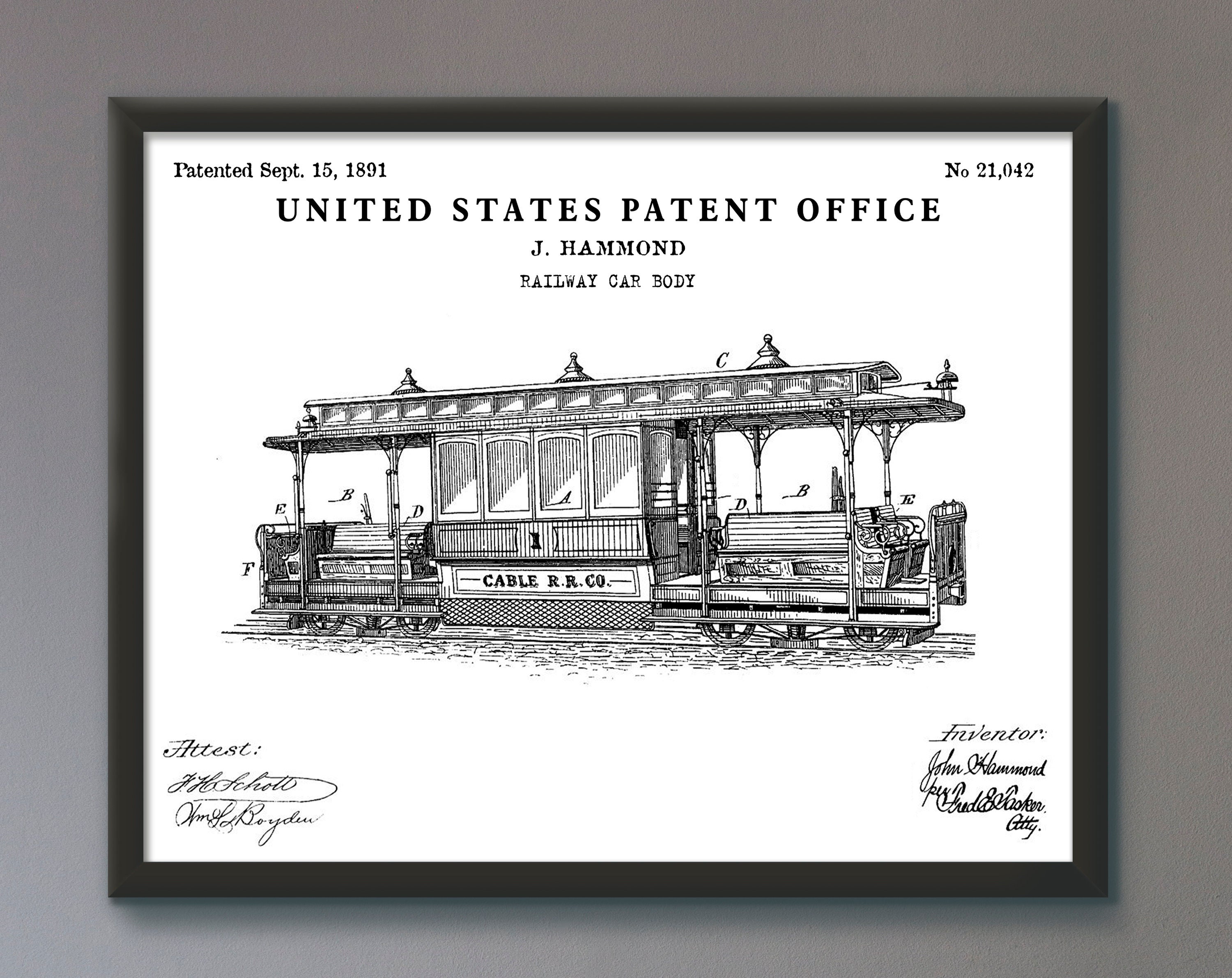 Tram Carriage 1891 Patent Print, Railway Car 19th Century Steam Train ...