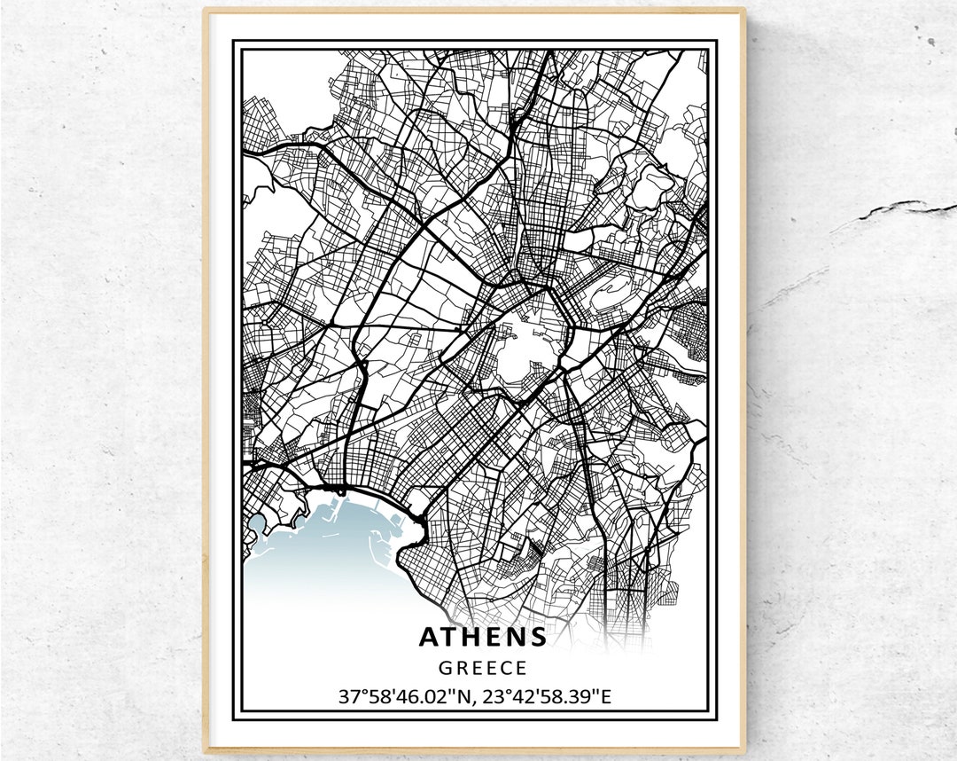Athens City Map Print, Modern Map Wall Art, Greece Travel Gift Poster ...