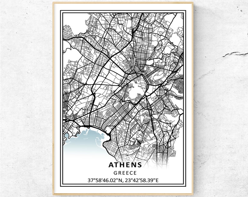 Athens City Map Print, Modern Map Wall Art, Greece Travel Gift Poster ...