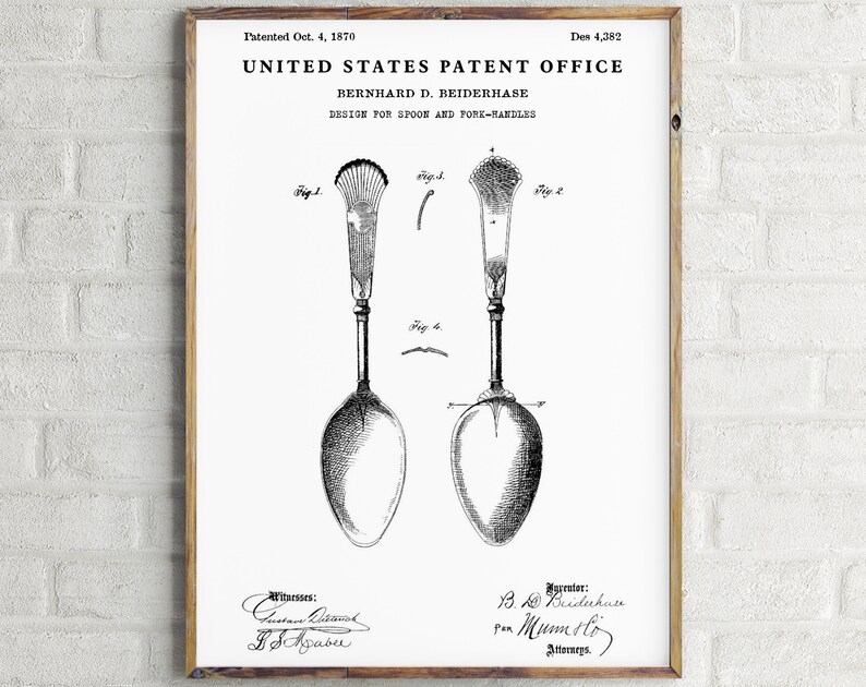 Spoon Vintage Patent Drawing Poster. Blueprint Wall Art. Kitchen ...