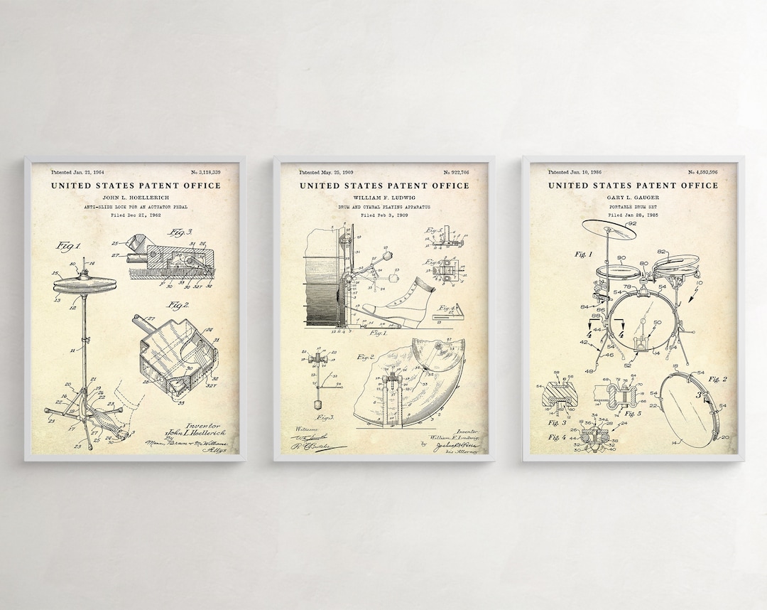 Drummer Wall Art, Drum Machine & Drum Cymbal Patent Posters, Gift for ...