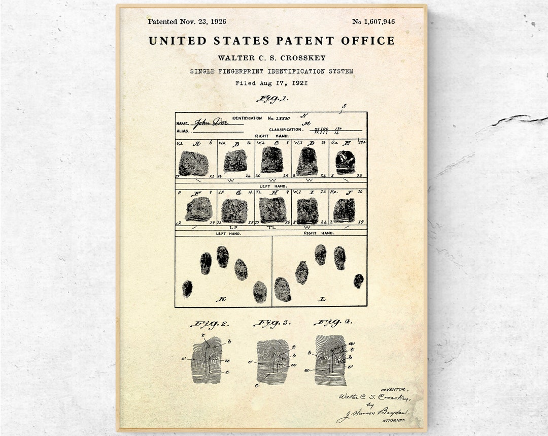 Forensic Science Fingerprint Identification 1926 Patent Print. Vintage ...
