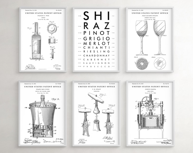 Wine Wall Art Eye Chart Wine Types Sign Wine Patent Prints. - Etsy