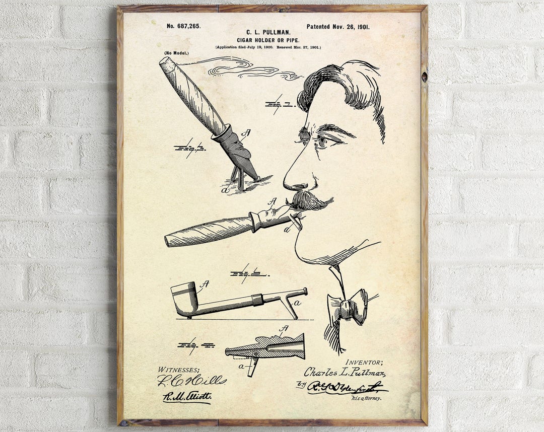 Cigar Holder 1901 Patent Print. Pipe Invention Blueprint Poster. Man ...