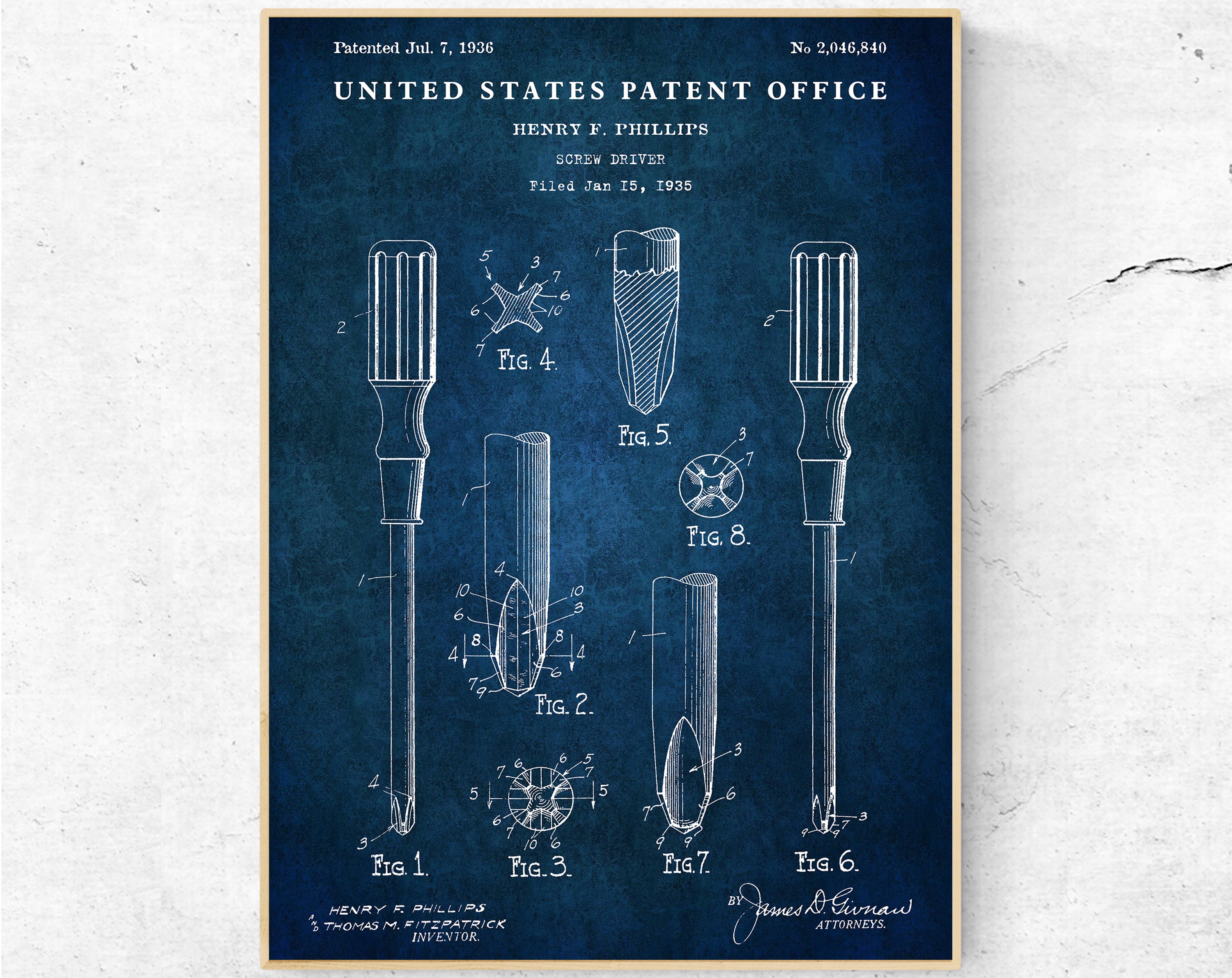 Phillips Screwdriver 1936 Patent Art Print. Carpenter, Woodworker Gift ...