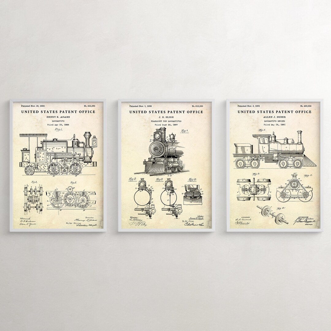 19th Century Steam Locomotive Patent Wall Art, Antique Railway ...