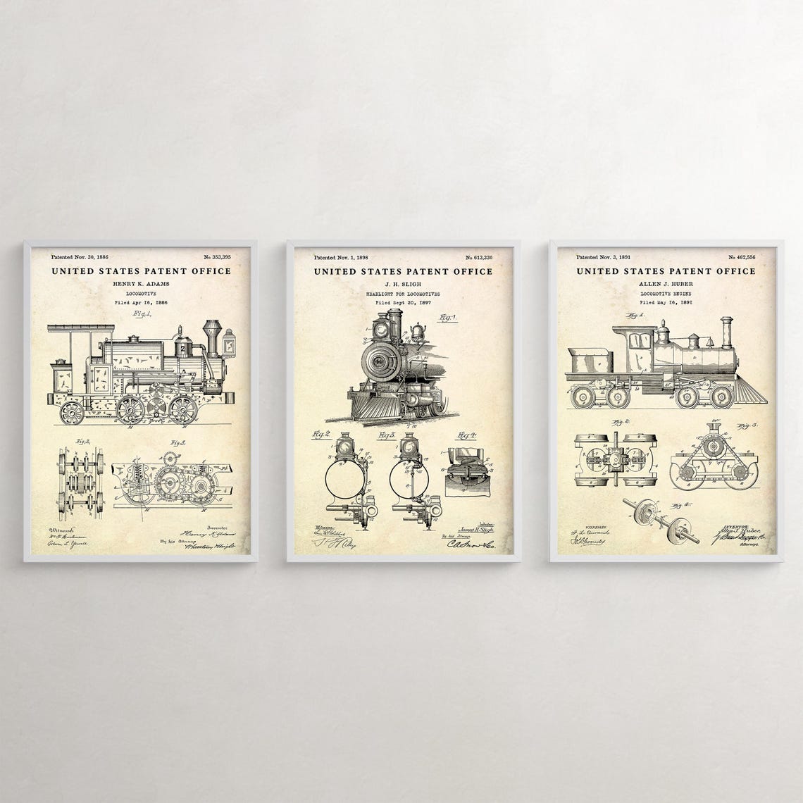 19th Century Steam Locomotive Patent Wall Art, Antique Railway ...
