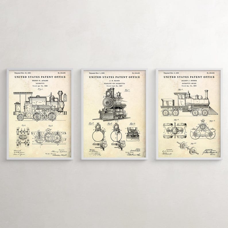 19th Century Steam Locomotive Patent Wall Art, Antique Railway ...