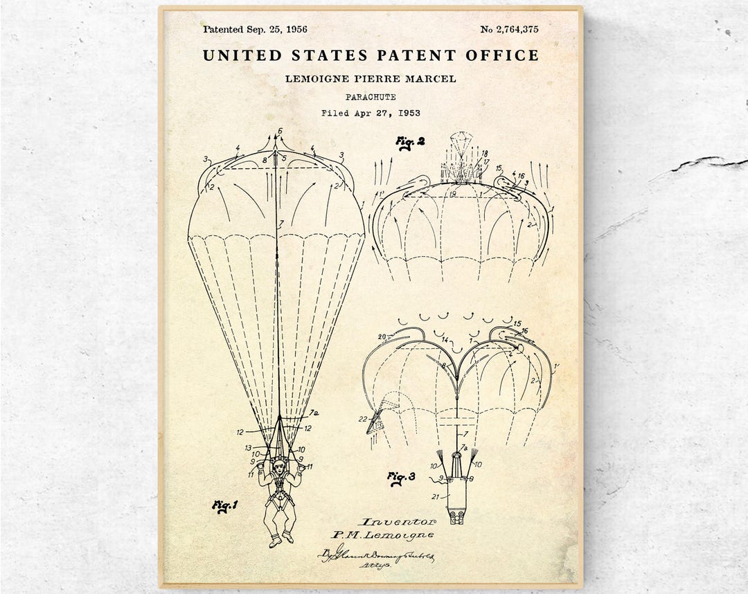 Parachute 1956 Patent Print. Aviation Invention Blueprint Poster ...