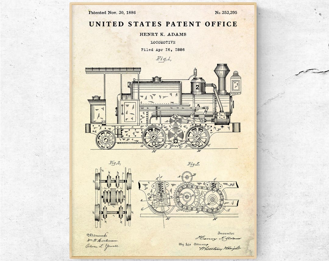 Locomotive 1886 Patent Print, Steam Train Blueprint Poster, Antique ...