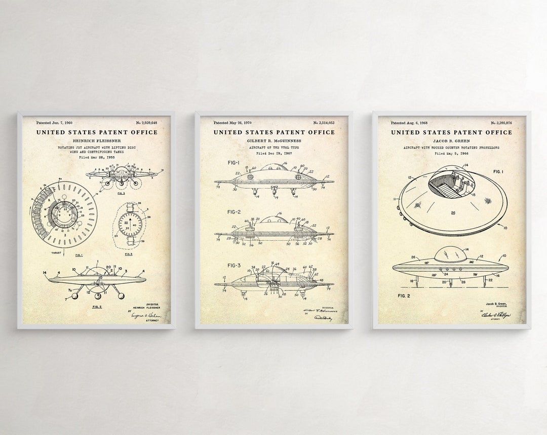 UFO Wall Art: Flying Saucer Spacecraft Patent. Spaceship Inventions ...