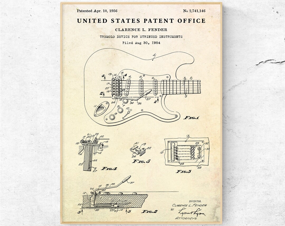Fender Stratocaster Guitar Vintage 1956 Patent Print. Invention ...