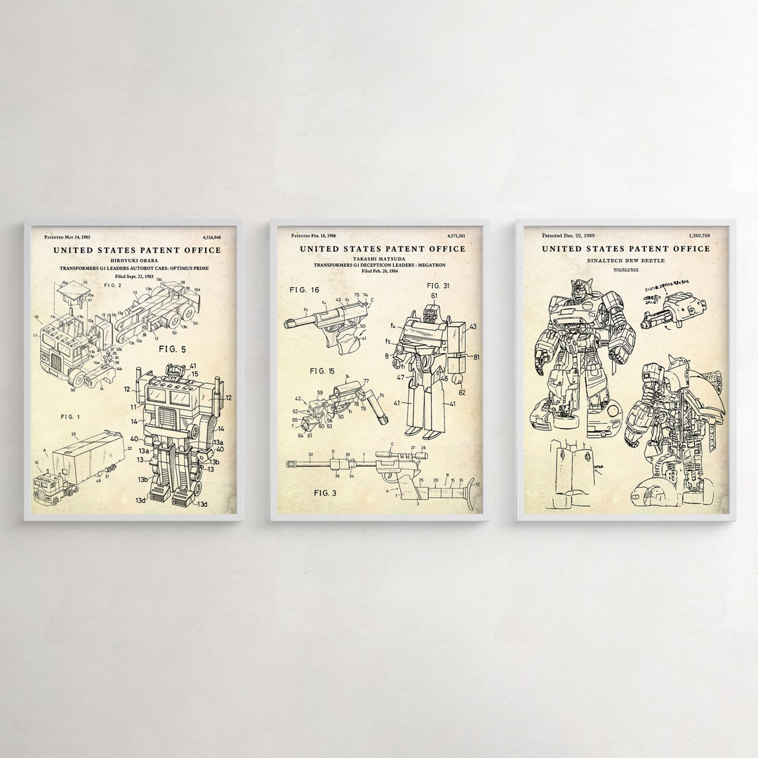 Transformers G1 Autobots Patent Prints. Kids Boys Room Wall Decor, Set ...