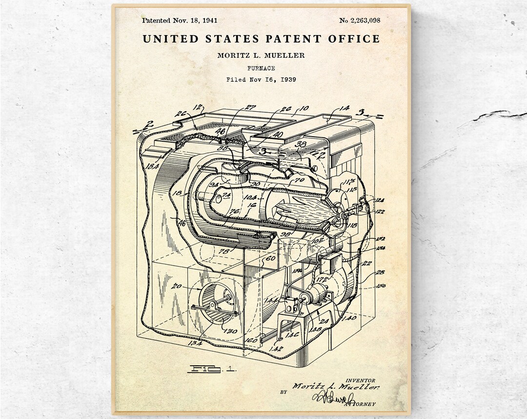 Furnace 1941 Patent Print. Heating Inventions HVAC Wall Art, Blueprint ...