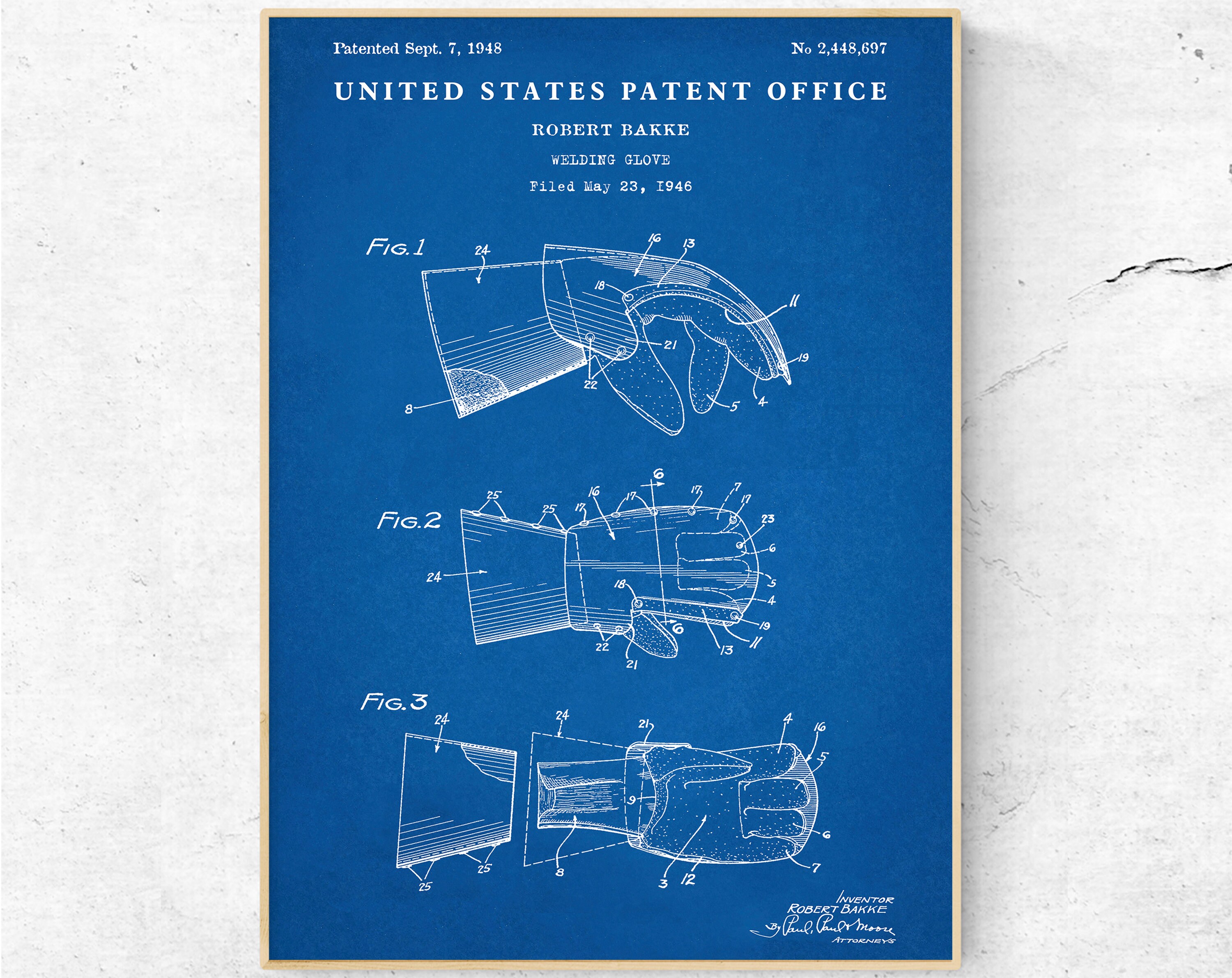 Welding Glove 1948 Patent Print. Welding Safety Invention Blueprint ...
