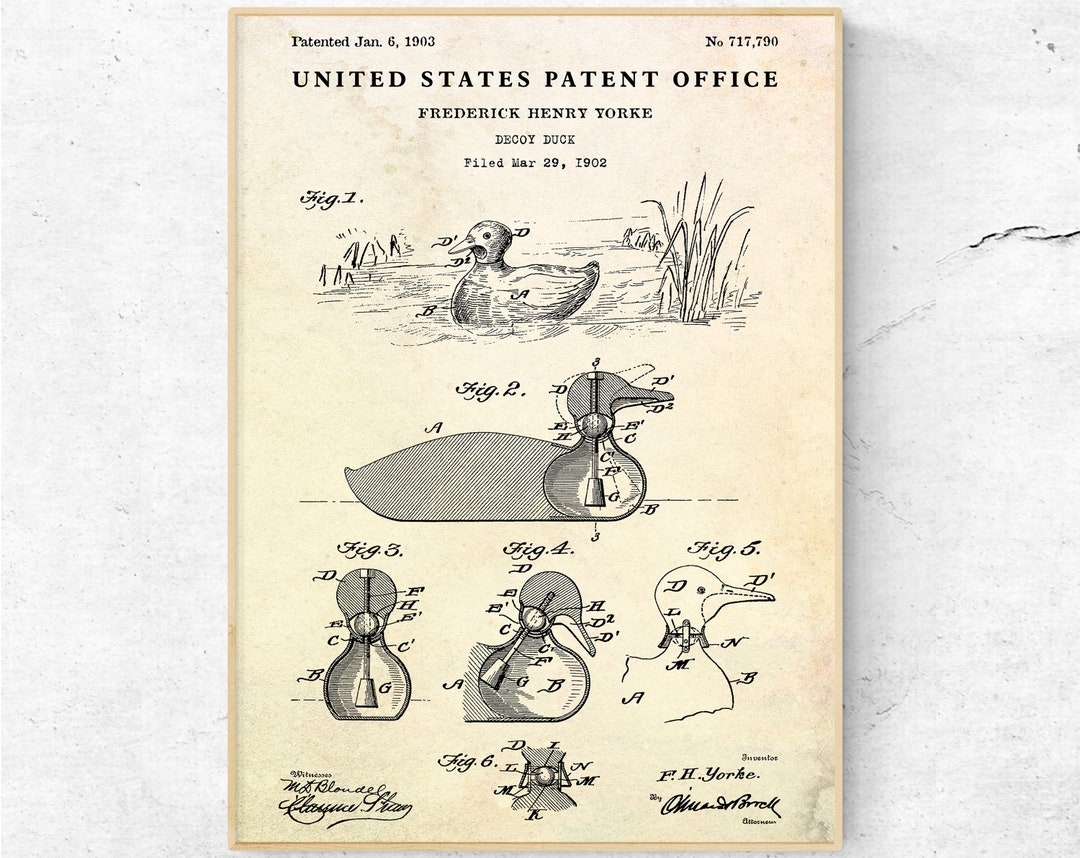 Duck Decoy 1903 Patent Print. Blueprint Poster. Hunt Shop, Rustic Lodge ...