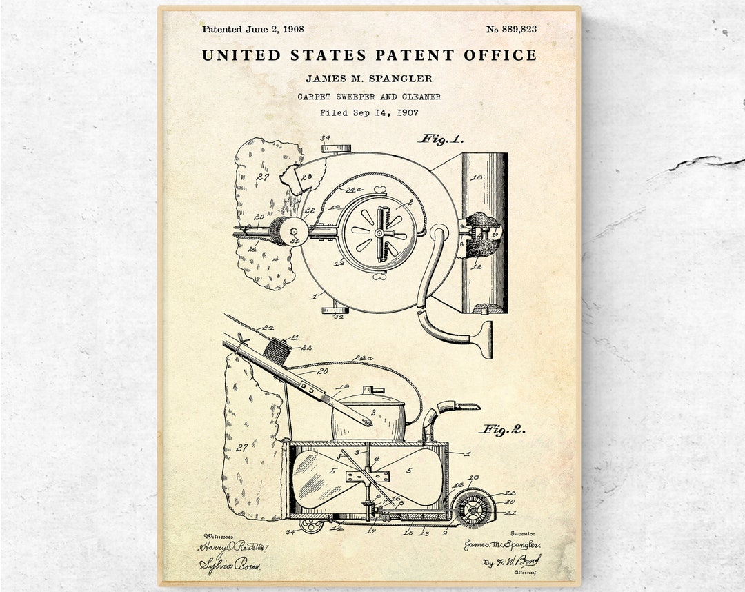 Vacuum Cleaner Patent Print, 1908 Blueprint, Steampunk Office Decor - Etsy