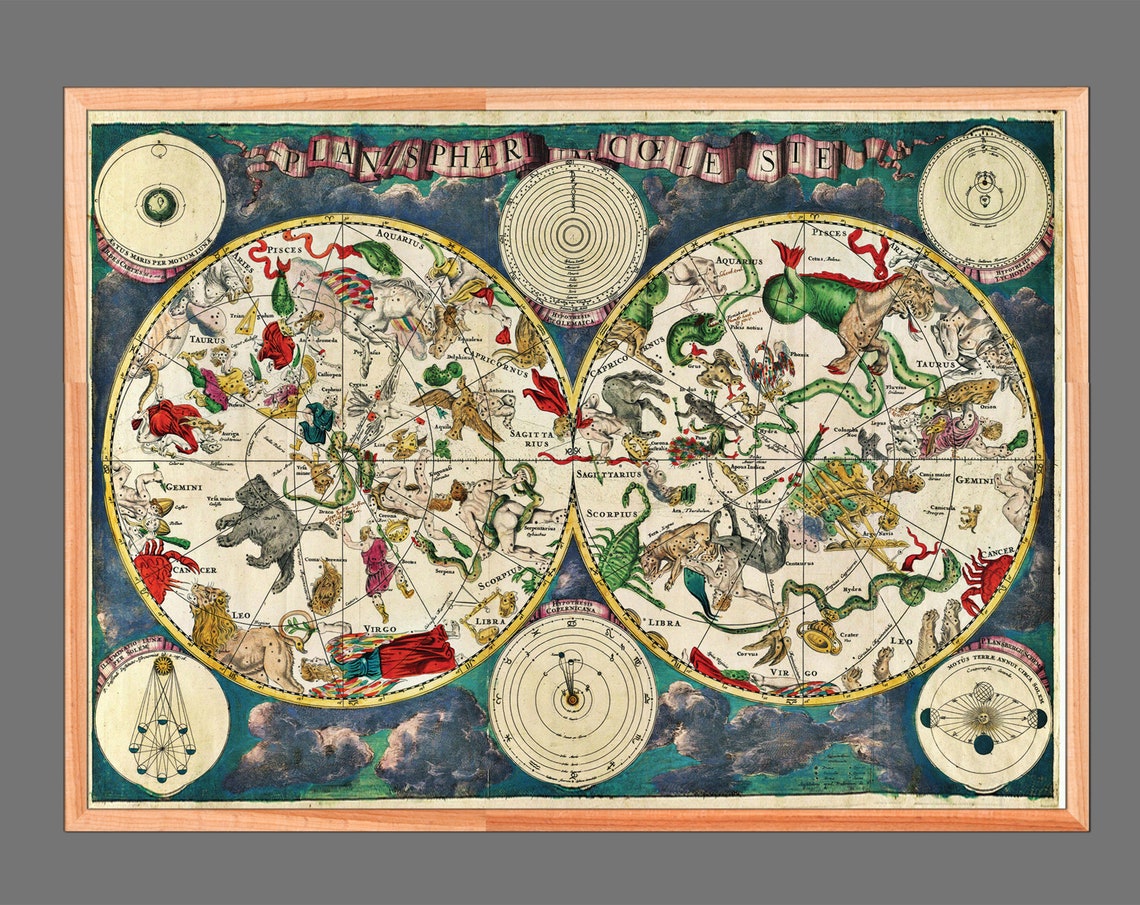 Celestial Planisphere Astrology Poster. Ancient Map Wall Art - Etsy