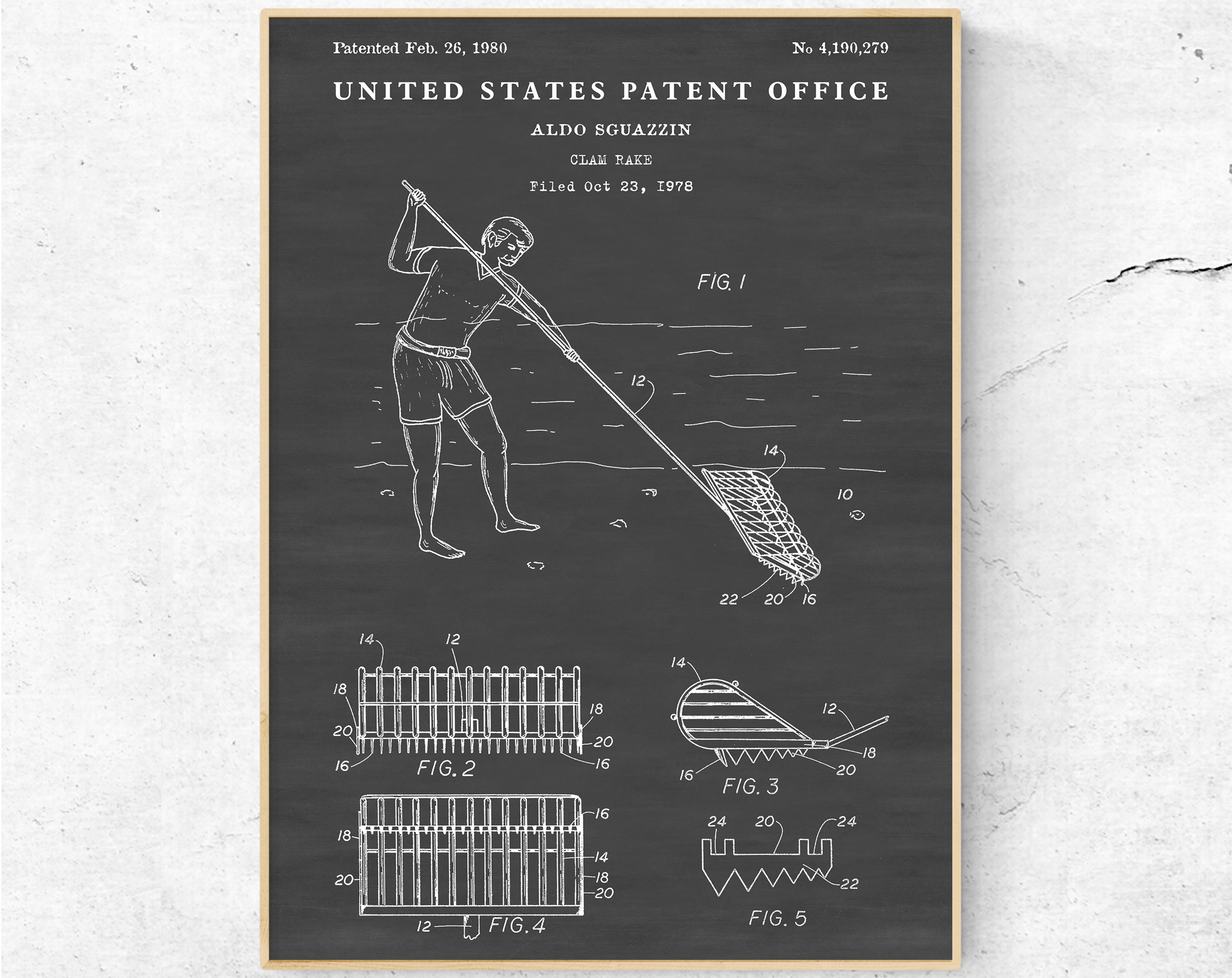 Vintage Fishing Device Blueprint Poster Antique Clam Rake 1930 Patent ...