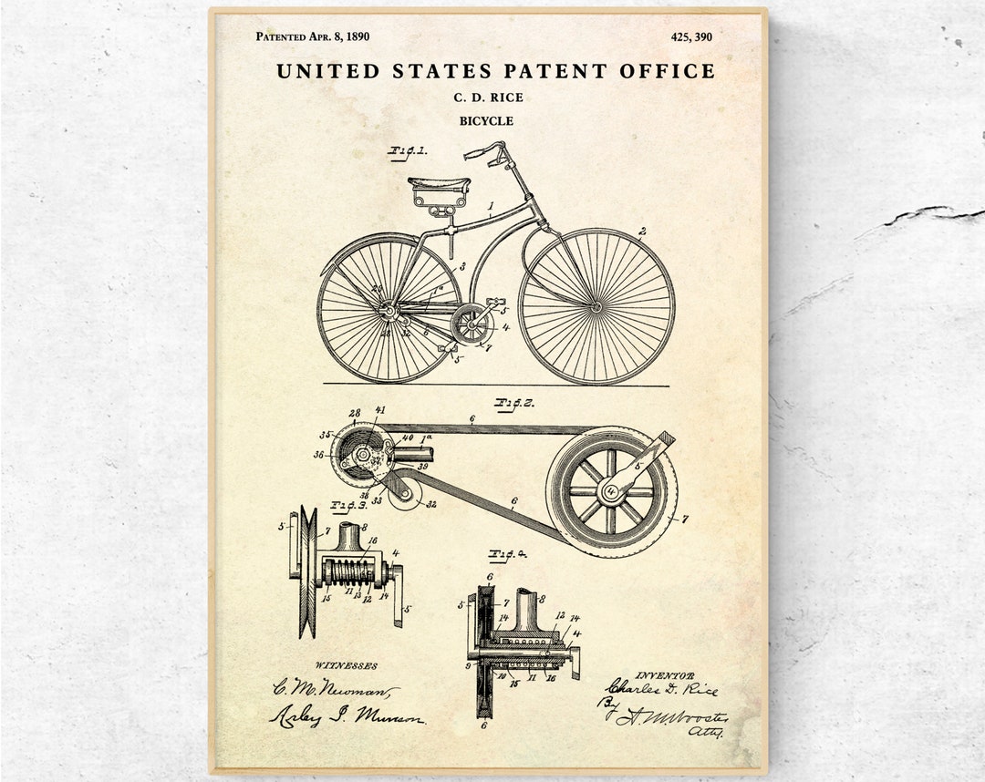 Bicycle 1890 Patent Print. Cycling Inventions. Bike Vintage Wall Art ...