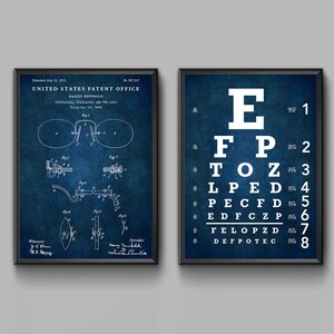 Snellen Eye Chart & Glasses Patent Wall Art, Optometry Wall Art ...