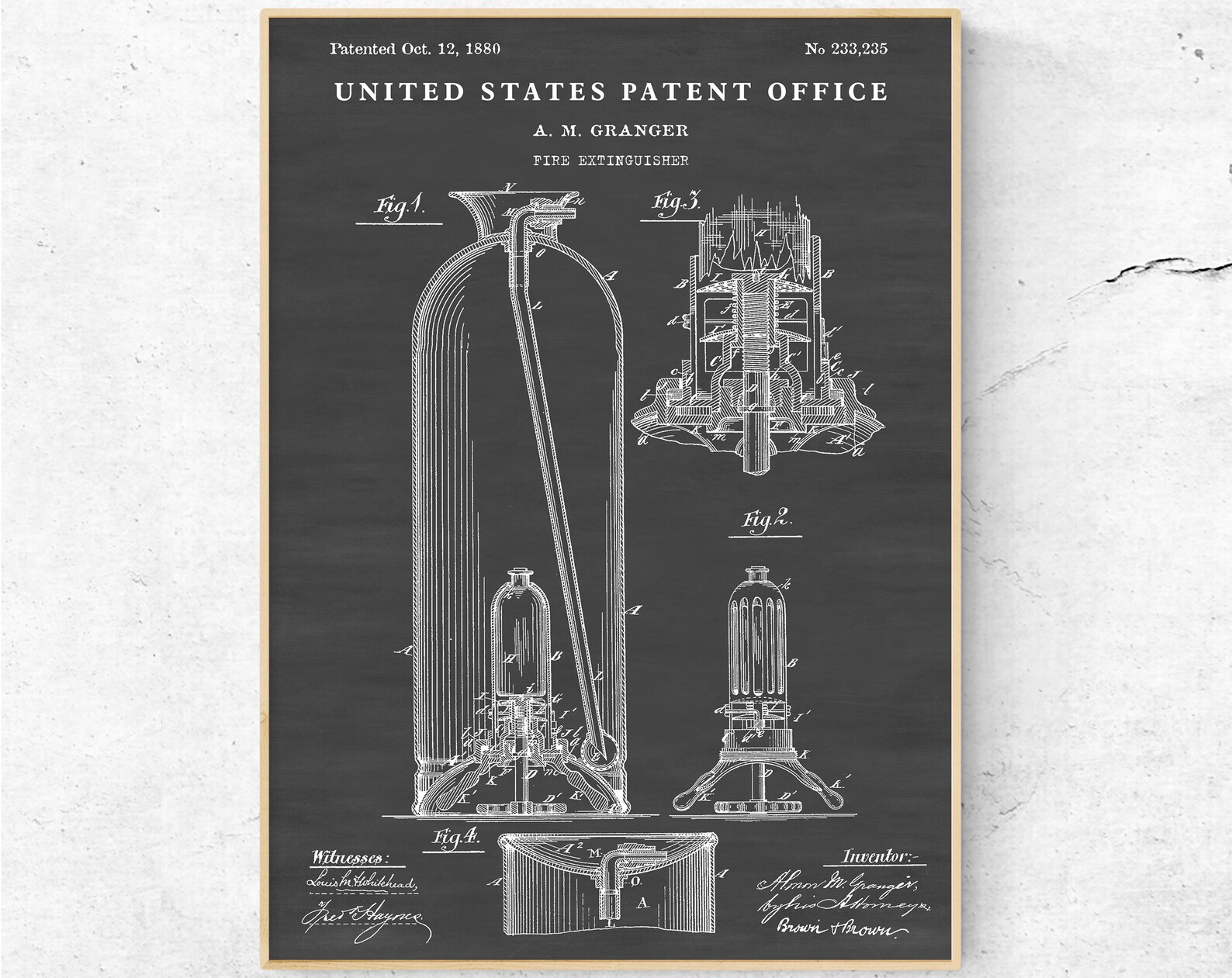 Fire Extinguisher 1880 Patent Print, Fireman Gift, Firefighter Vintage ...