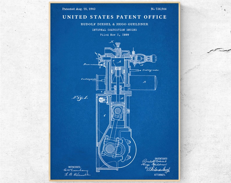 Internal Combustion Engine Patent Print, Car Engine Invention, Man Cave ...