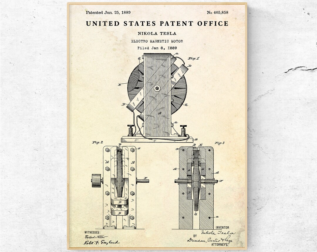 Electro Magnetic Motor 1889 Patent Print. Inventions Blueprint Poster ...