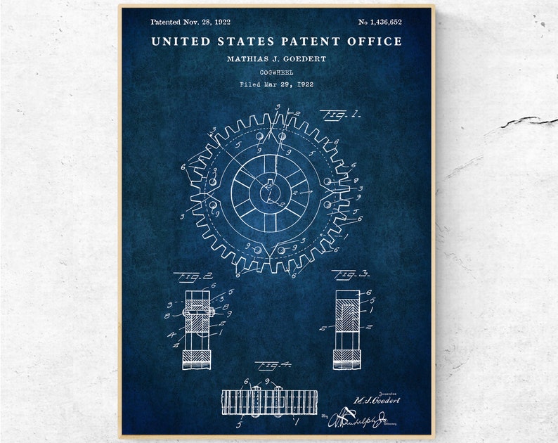 Cog Gear 1922 Patent Print. Cogwheel Inventions, Blueprint Poster ...