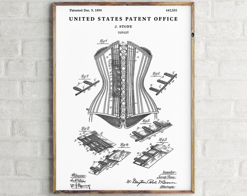 Hourglass Corset 1890 Patent Print. Lingerie Antique Blueprint Poster ...