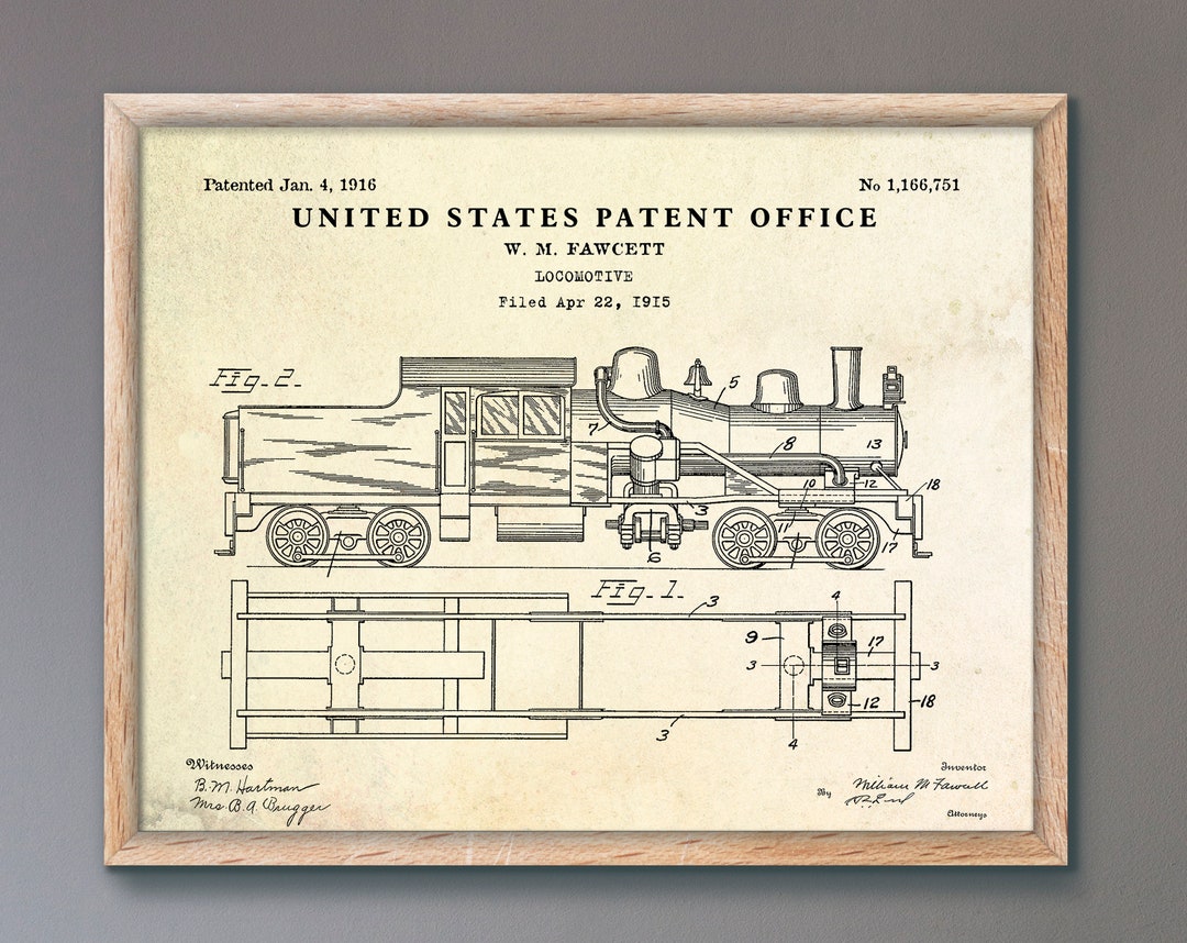 Steam Locomotive 1166751 Patent Print, Railway Vintage Wall Art ...