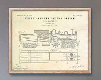 Locomotive Wall Art Steam Train Blueprint Poster Steampunk - Etsy