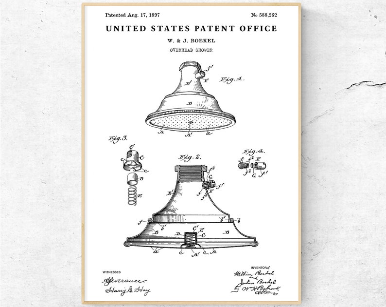 Bathroom Wall Decor. Shower Head Patent Print. Vintage - Etsy
