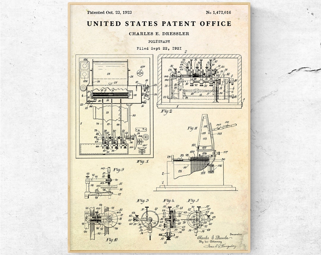 Polygraph 1923 Patent Print Lie Detector Invention Blueprint Poster