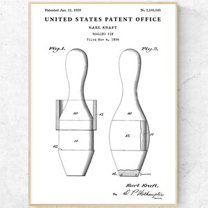Bowling Pin Patent Print. Bowling Wall Decor Blueprint Poster. Bowler ...