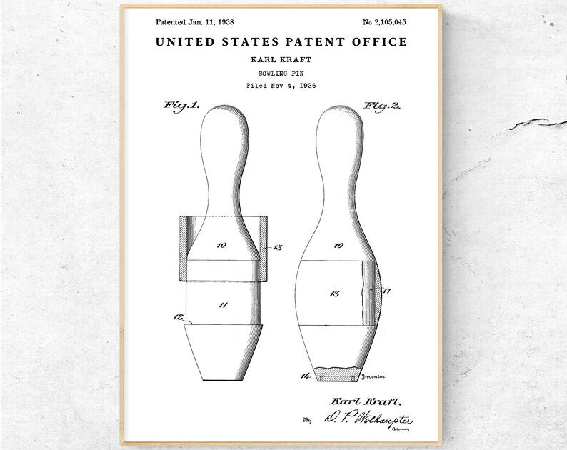 Bowling Pin Patent Print. Bowling Wall Decor Blueprint Poster. Bowler ...
