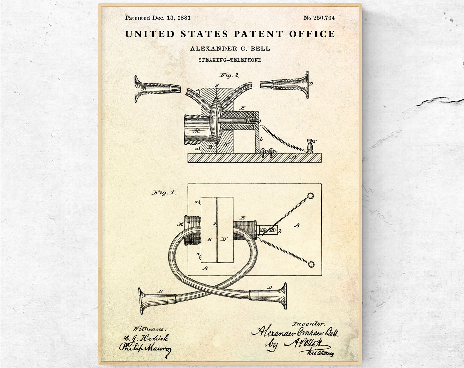 Bell Telephone 1881 Patent Drawing Print. Alexander Bell Phone Poster ...
