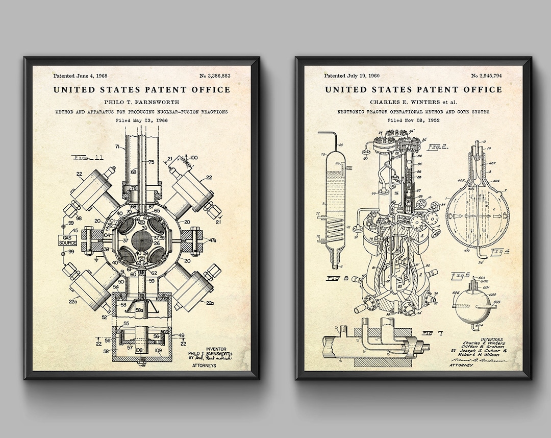 Nuclear Reactor Patent Wall Art. Fusion Inventions Blueprint Poster ...