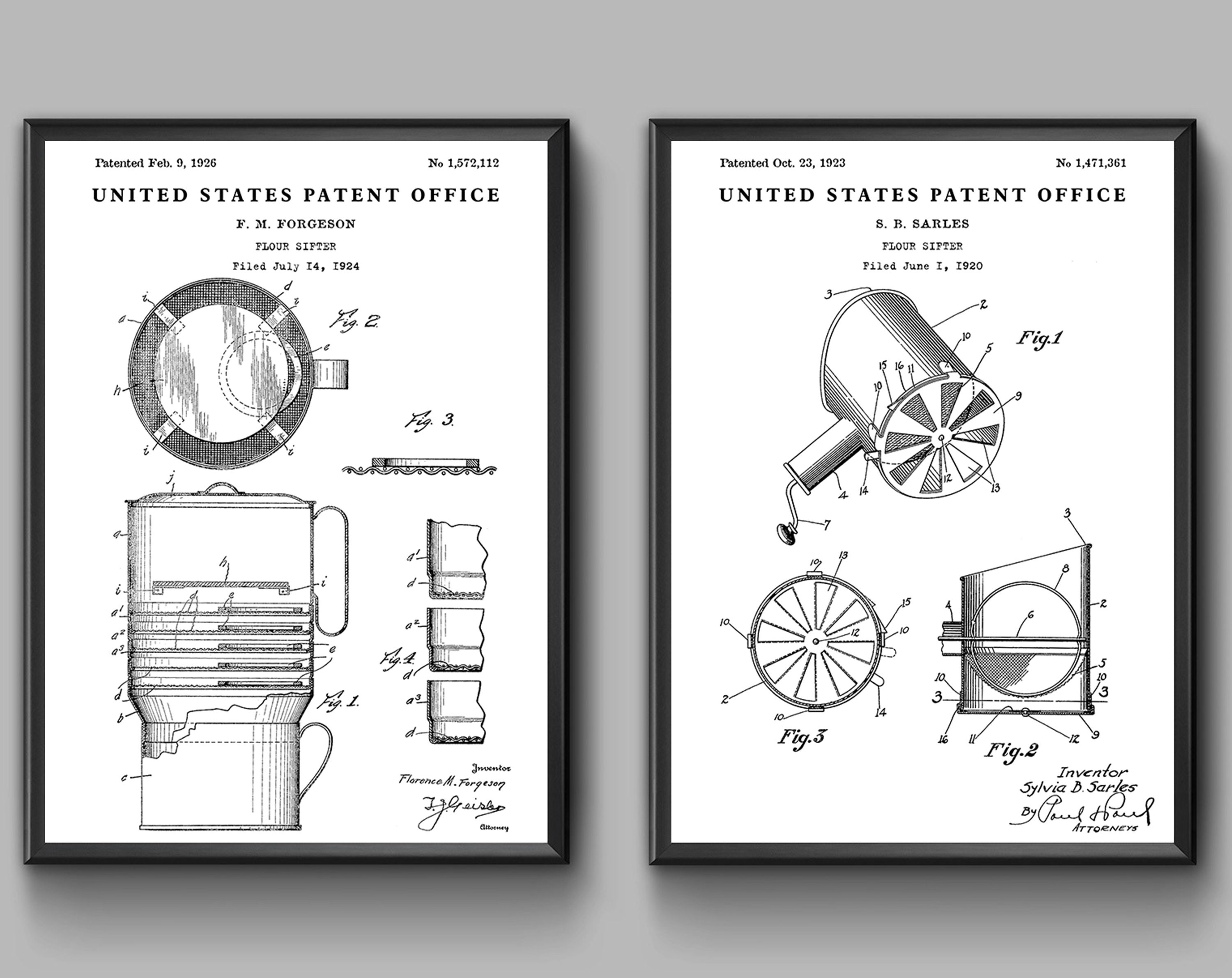 Flour Sifter Patent Art Drawings. Kitchen Wall Art. Vintage | Etsy