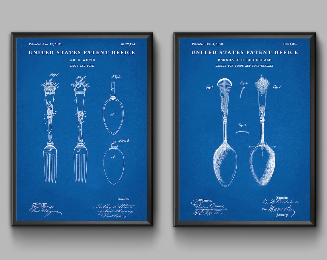 Fork and Spoon Patent Prints. Vintage Kitchen Sign Blueprint - Etsy