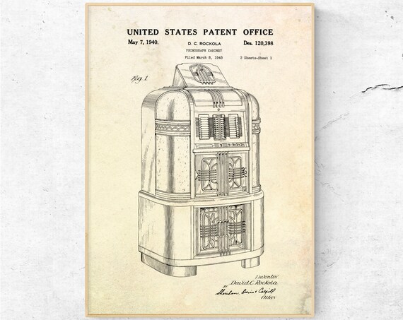 Jukebox Phonograph Cabinet Patent Print. Music Room Wall Art | Etsy